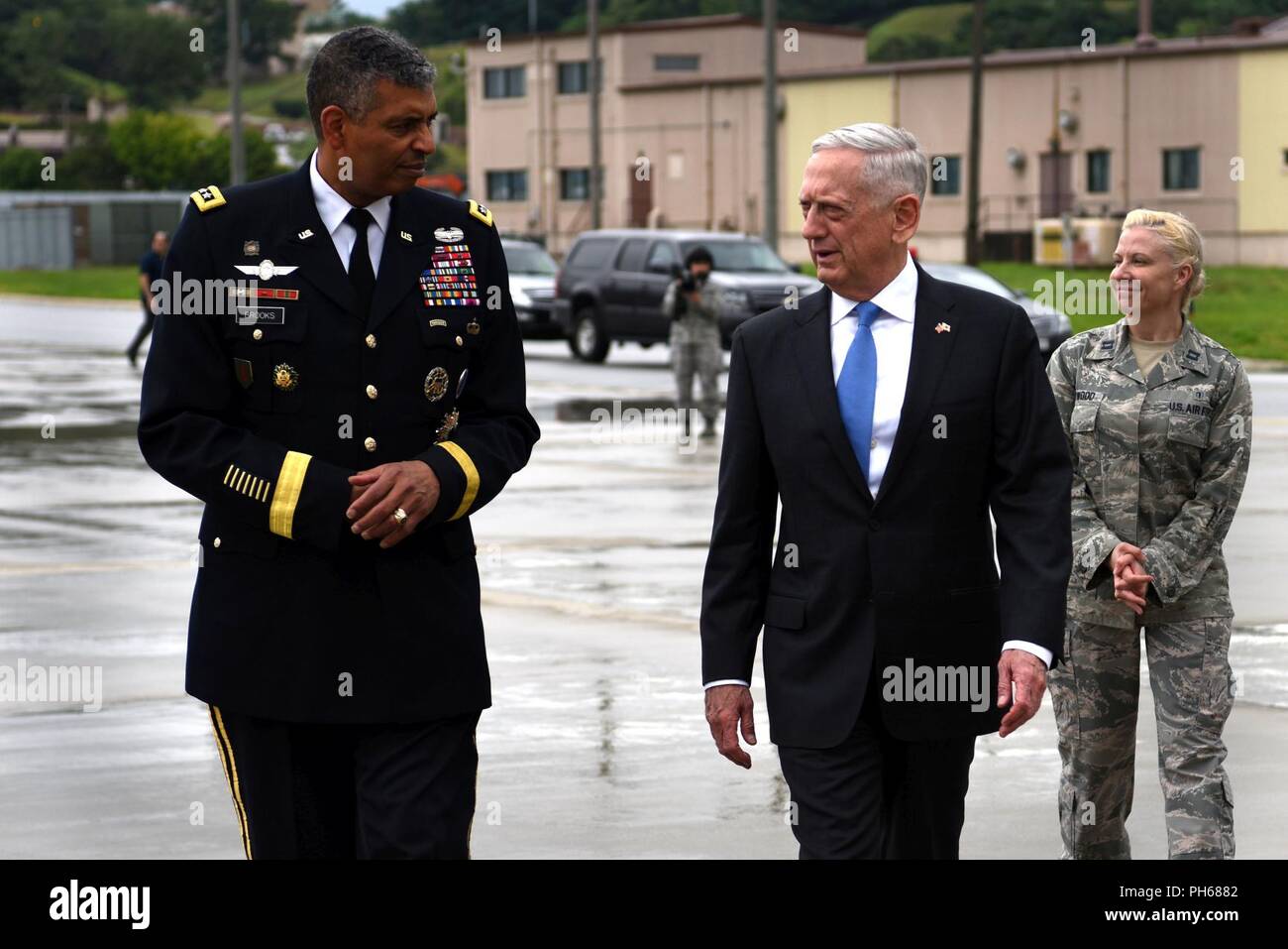 U.S. Secretary of Defense James Mattis, right, speaks with Gen. Vincent ...