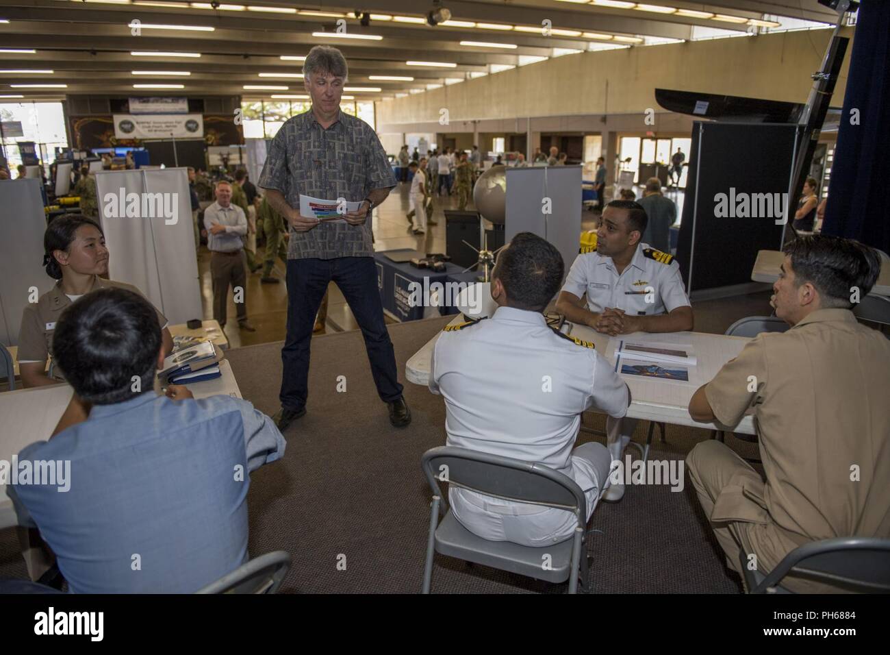 PEARL HARBOR (June 28, 2018) Speaker Sean Fox, center, addresses ...