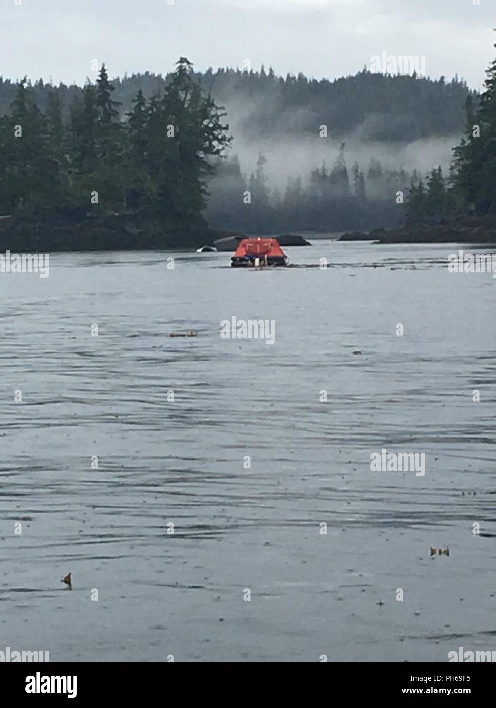 An inflatable life raft sits in Thorne Bay after a Coast Guard Station ...
