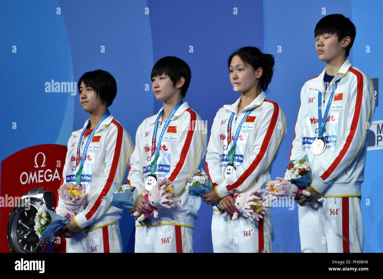 Budapest, Hungary - Jul 27, 2017. Team China (AI Yanhan, LIU Zixuan ...