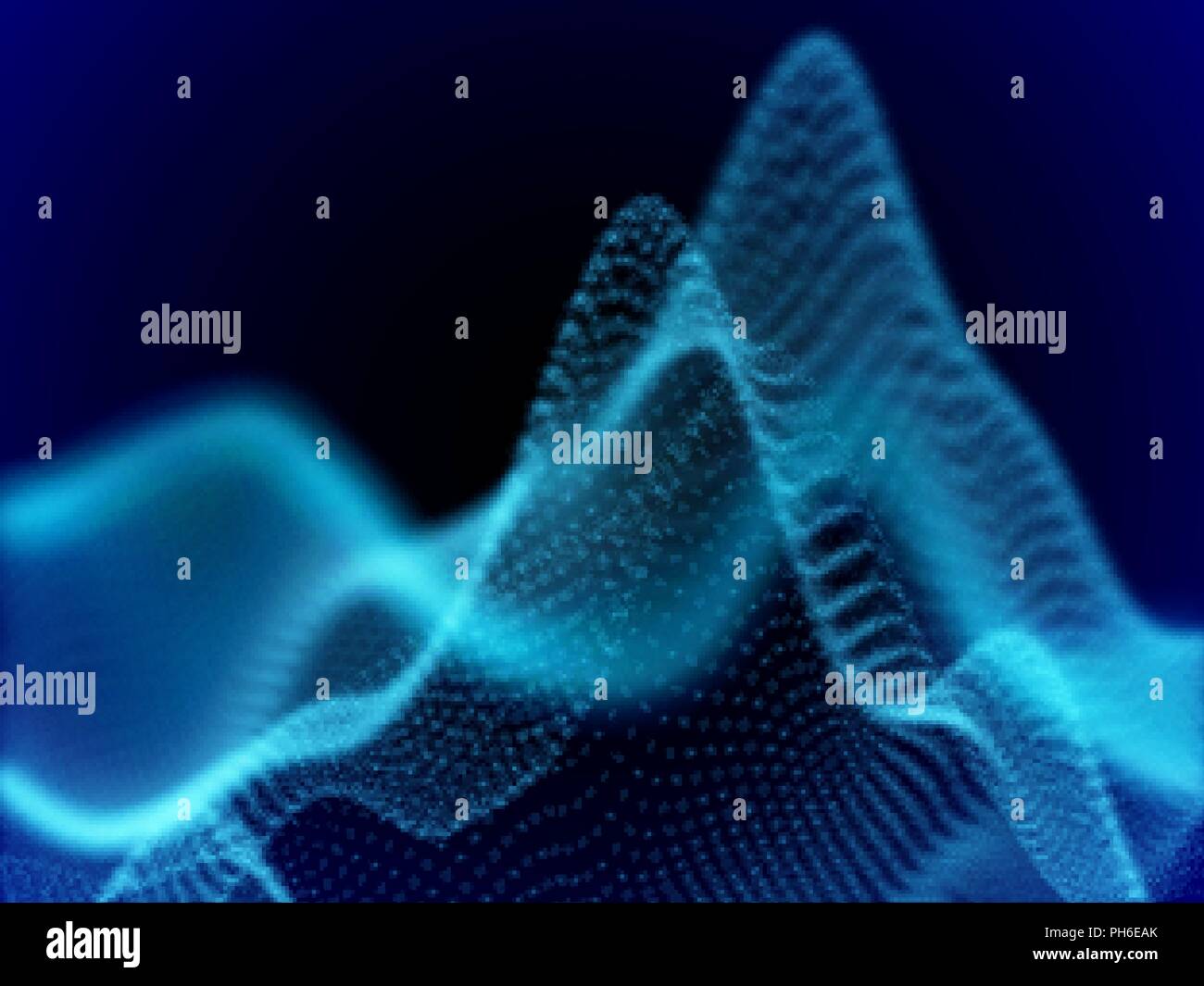 Digital landscape with flowing dots. 3D particle sound waves Stock ...