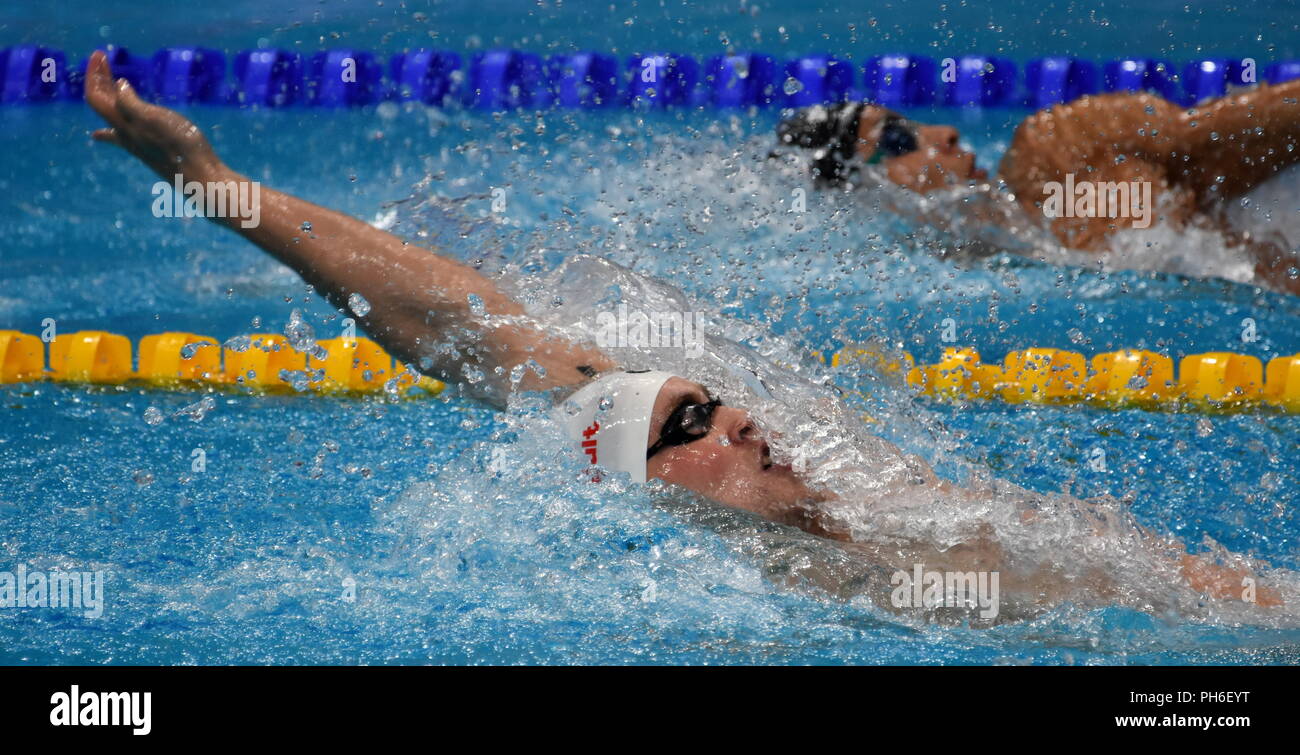 Budapest, Hungary - Jul 27, 2017. Competitive swimmer BERNEK Peter (HUN) in the 200m Backstroke ...