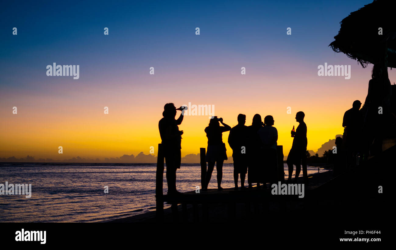 People having a party at sunset on beach Stock Photo - Alamy