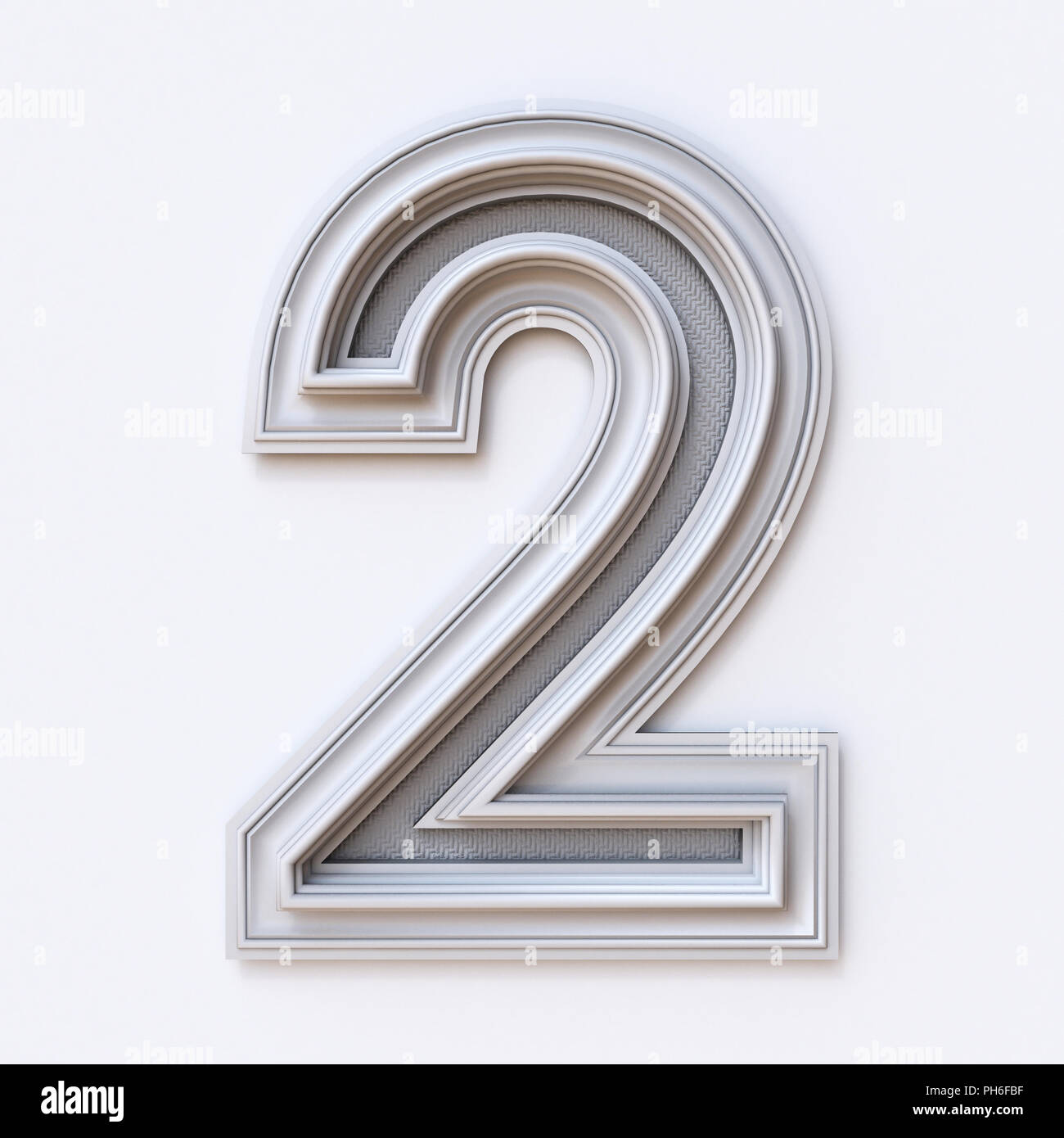 White picture frame font Number 2 TWO 3D rendering illustration ...