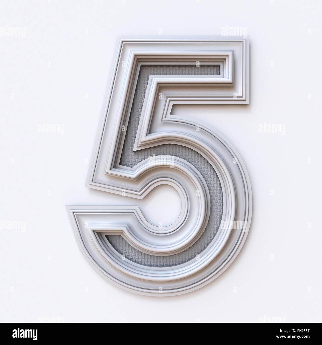 White picture frame font Number 5 FIVE 3D rendering illustration ...