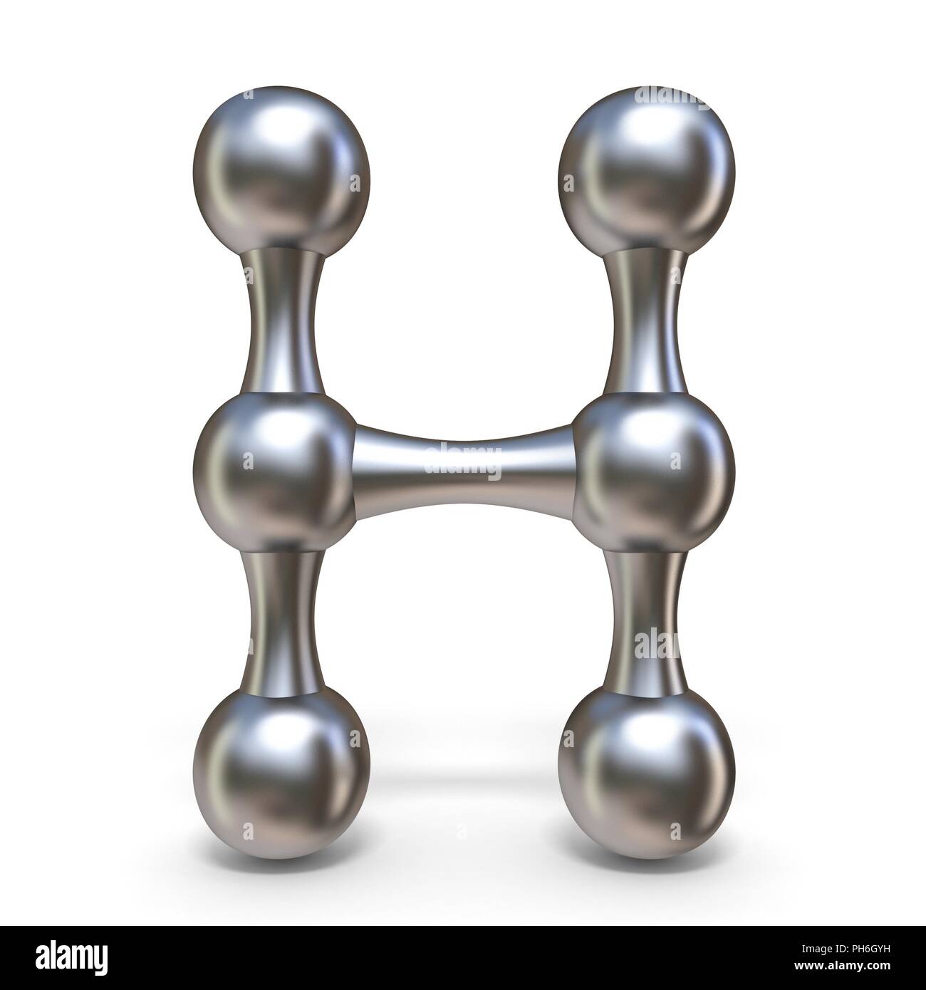 Steel molecular font Letter H 3D render illustration isolated on white ...