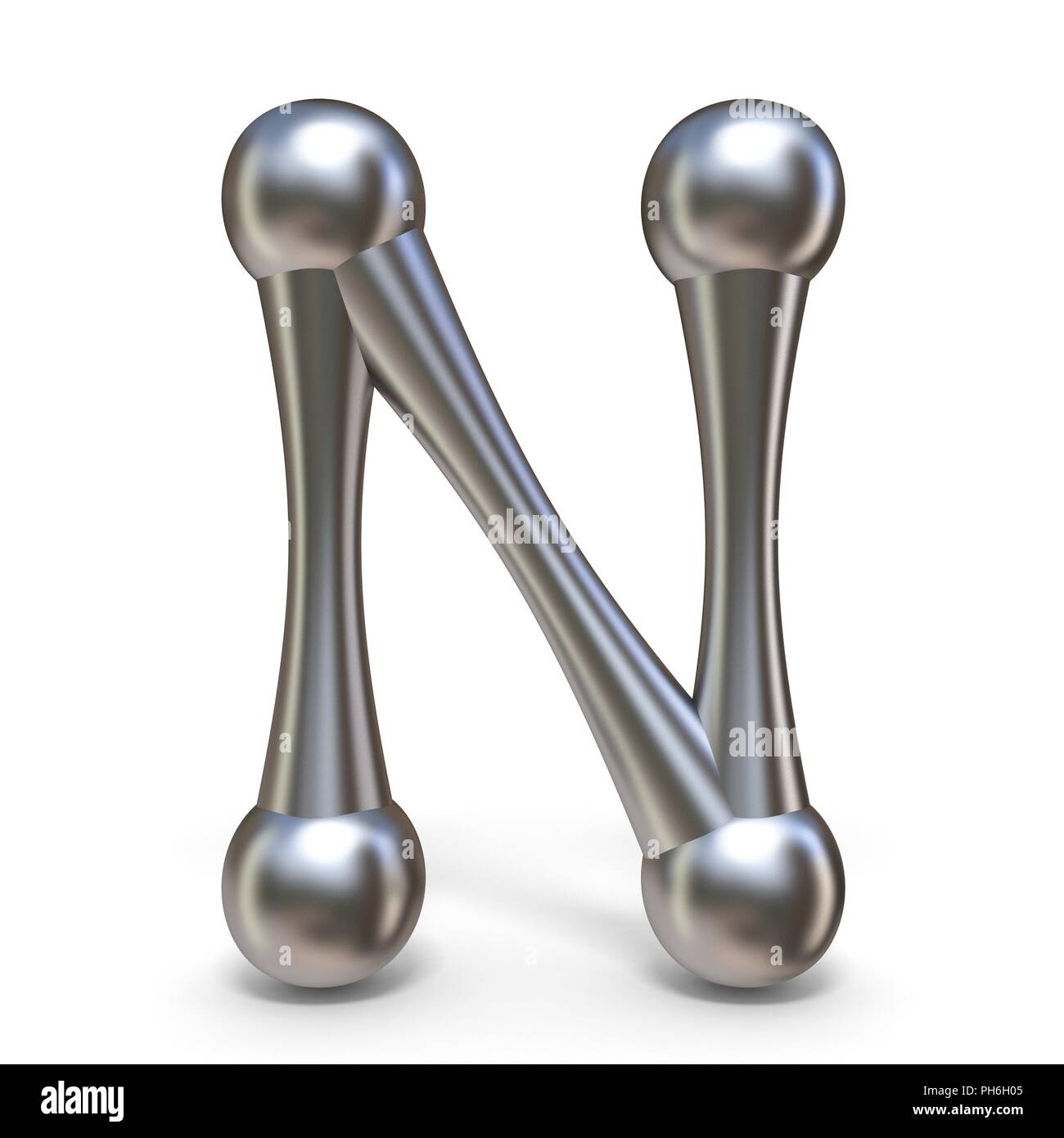 Steel molecular font Letter N 3D render illustration isolated on white ...