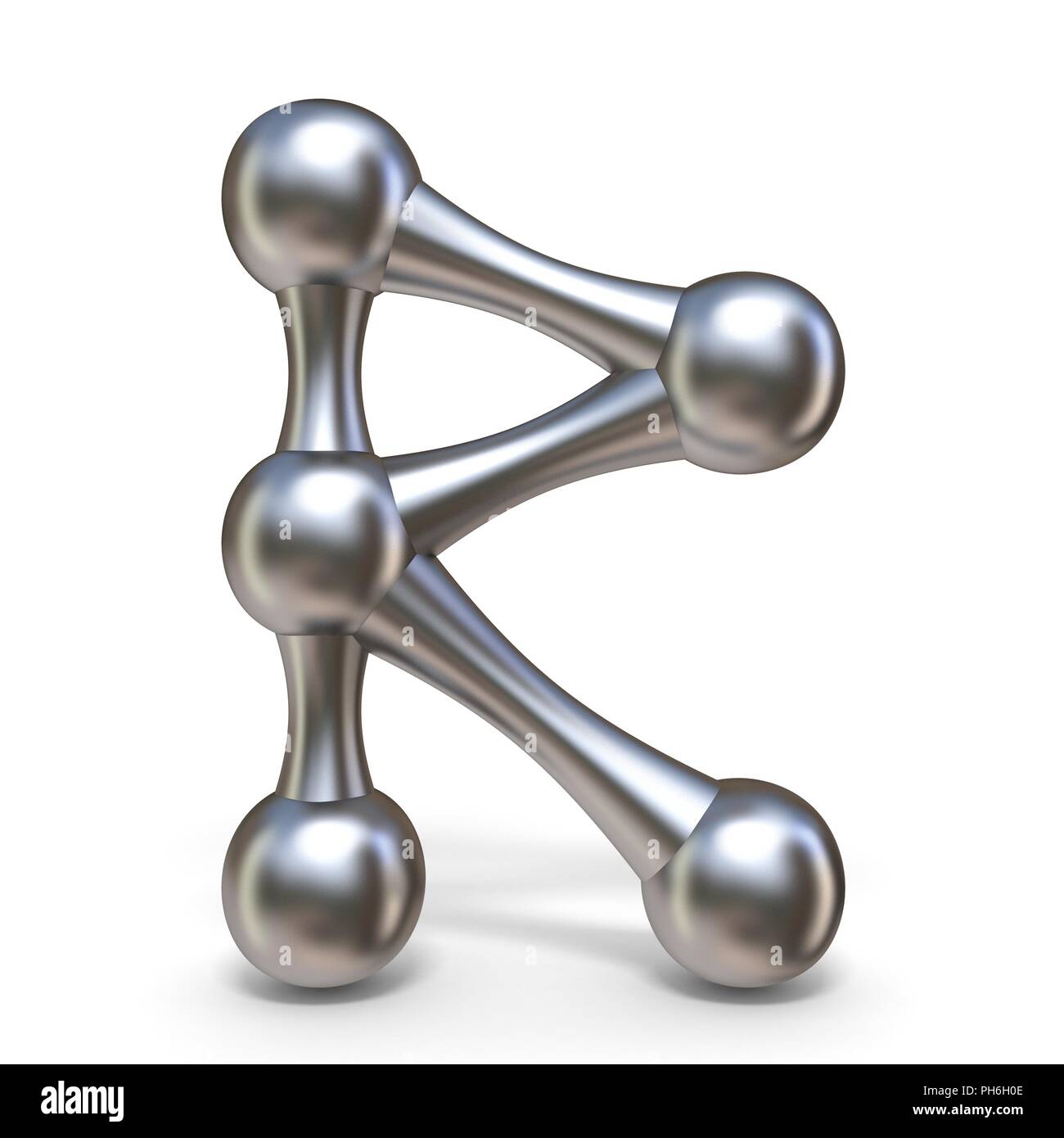 Steel molecular font Letter R 3D render illustration isolated on white ...