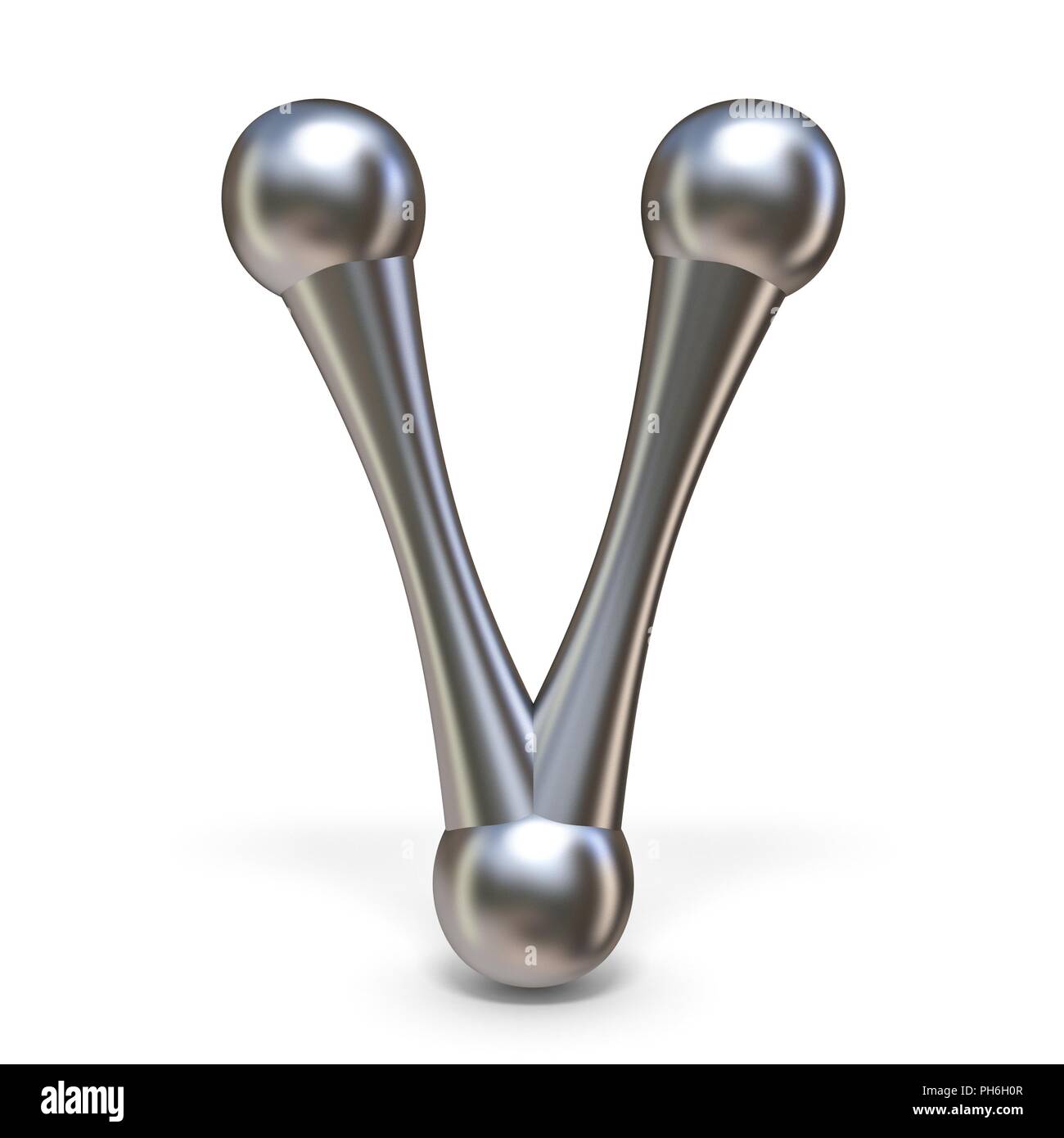 Steel molecular font Letter V 3D render illustration isolated on white ...