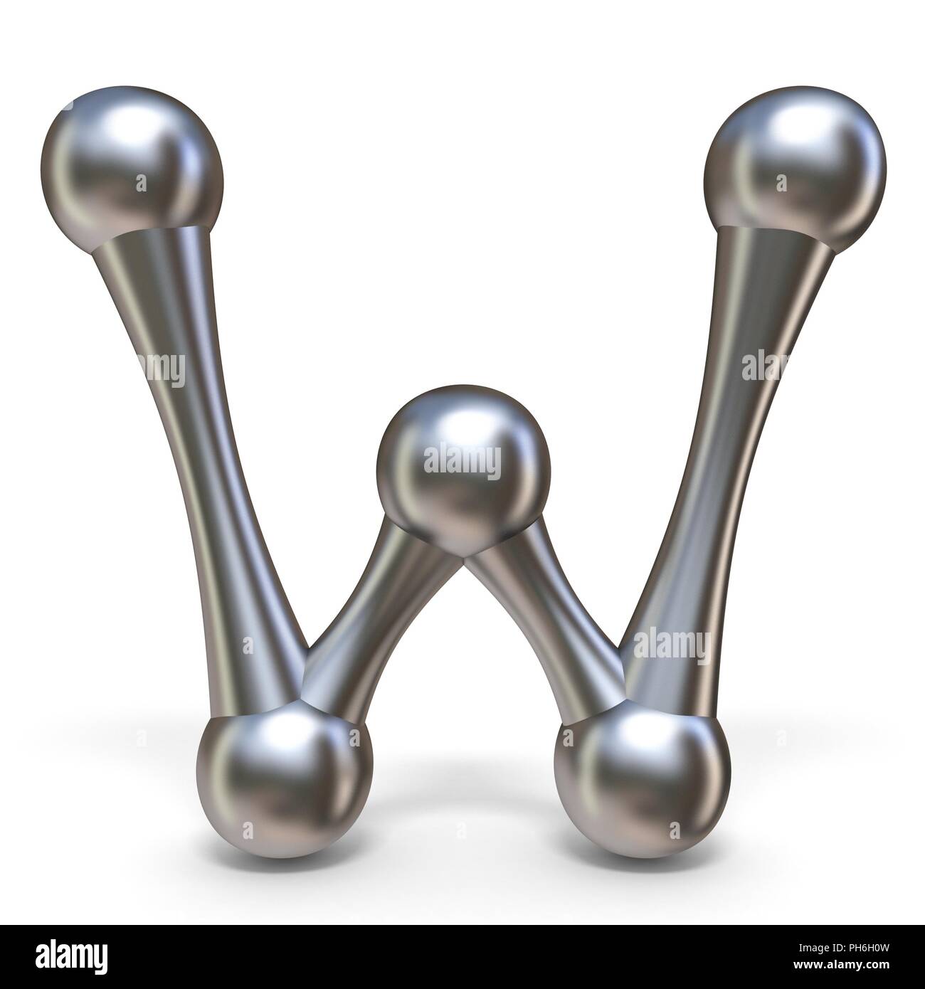 Steel molecular font Letter W 3D render illustration isolated on white ...