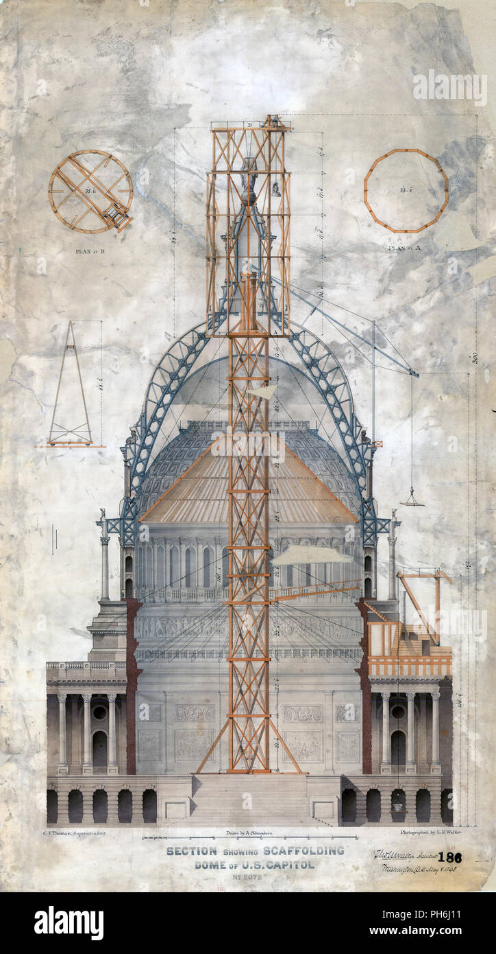 Original Architect of the Capitol, Thomas U. Walter, scaffolding plan ...