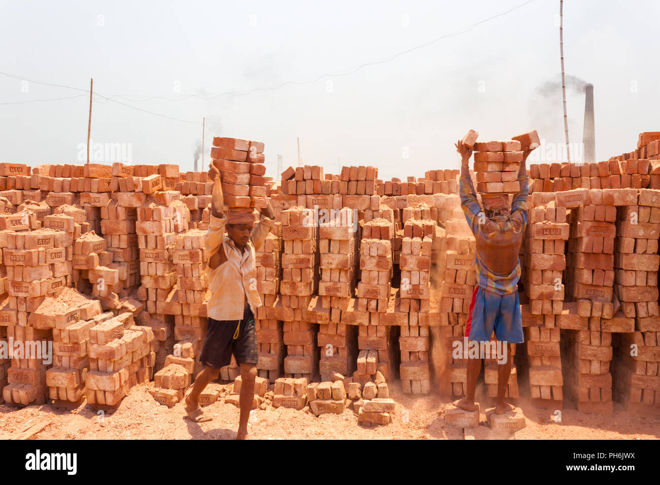 Brickfield and Worker Stock Photo - Alamy
