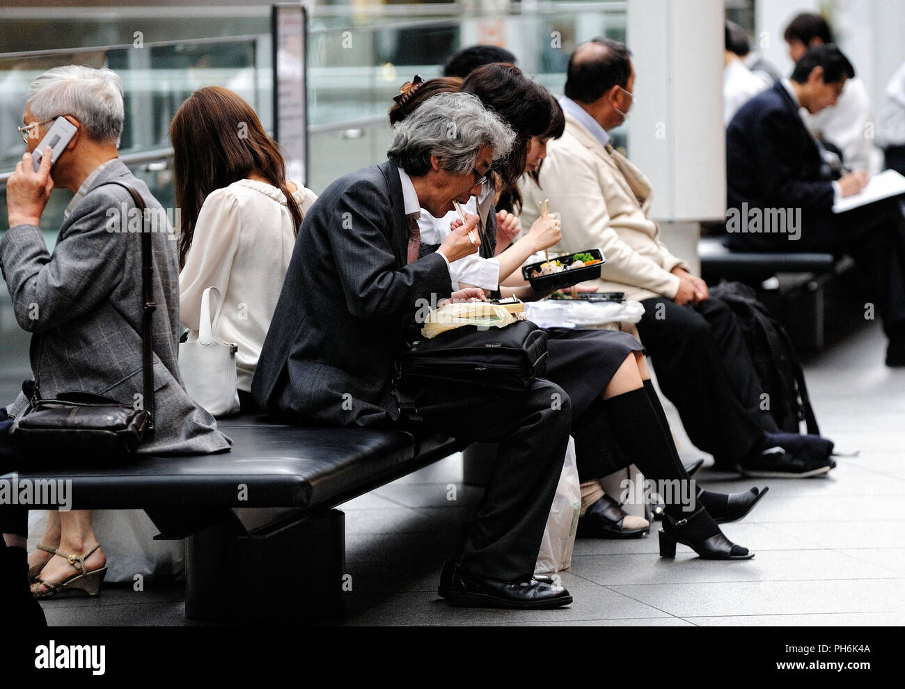 Office workers enjoy "bento" lunch boxes in Tokyo, Japan on Friday 05 ...
