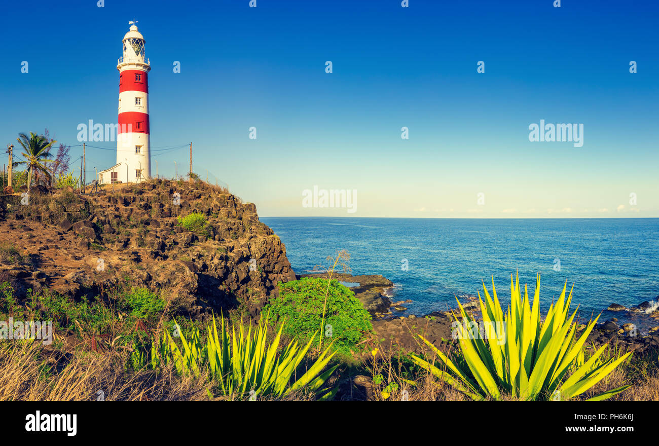 Pointe aux Caves also known as Albion lighthouse. Panorama. Mauritius ...