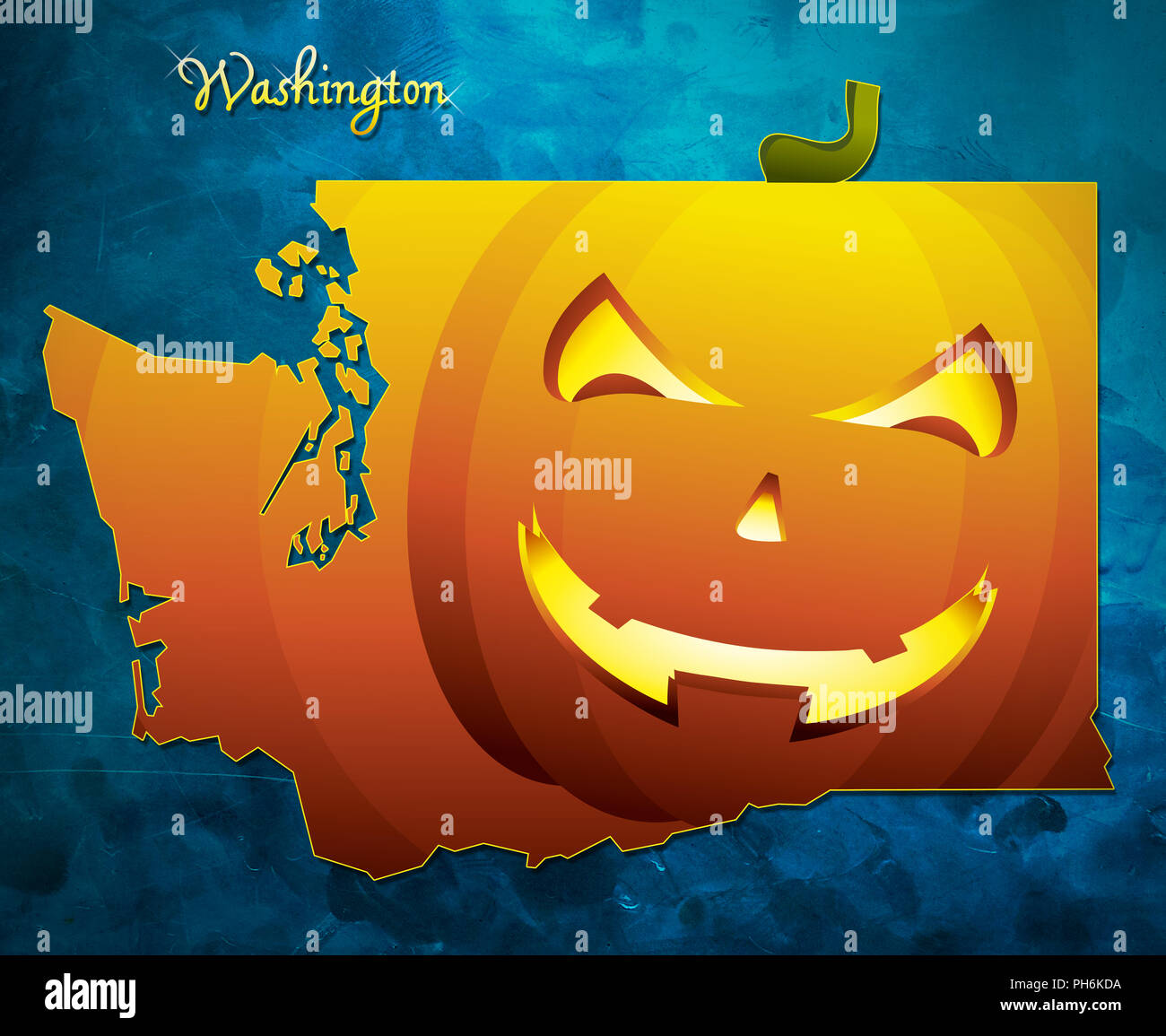 Washington state map USA with halloween pumpkin face illustration Stock ...