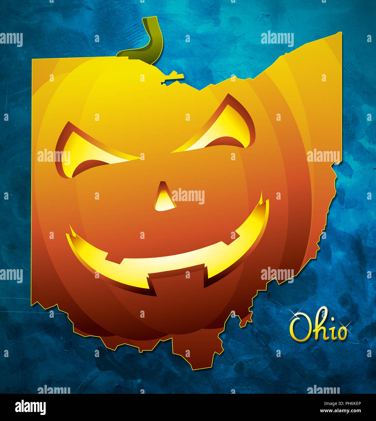 Ohio state map USA with halloween pumpkin face illustration Stock Photo ...