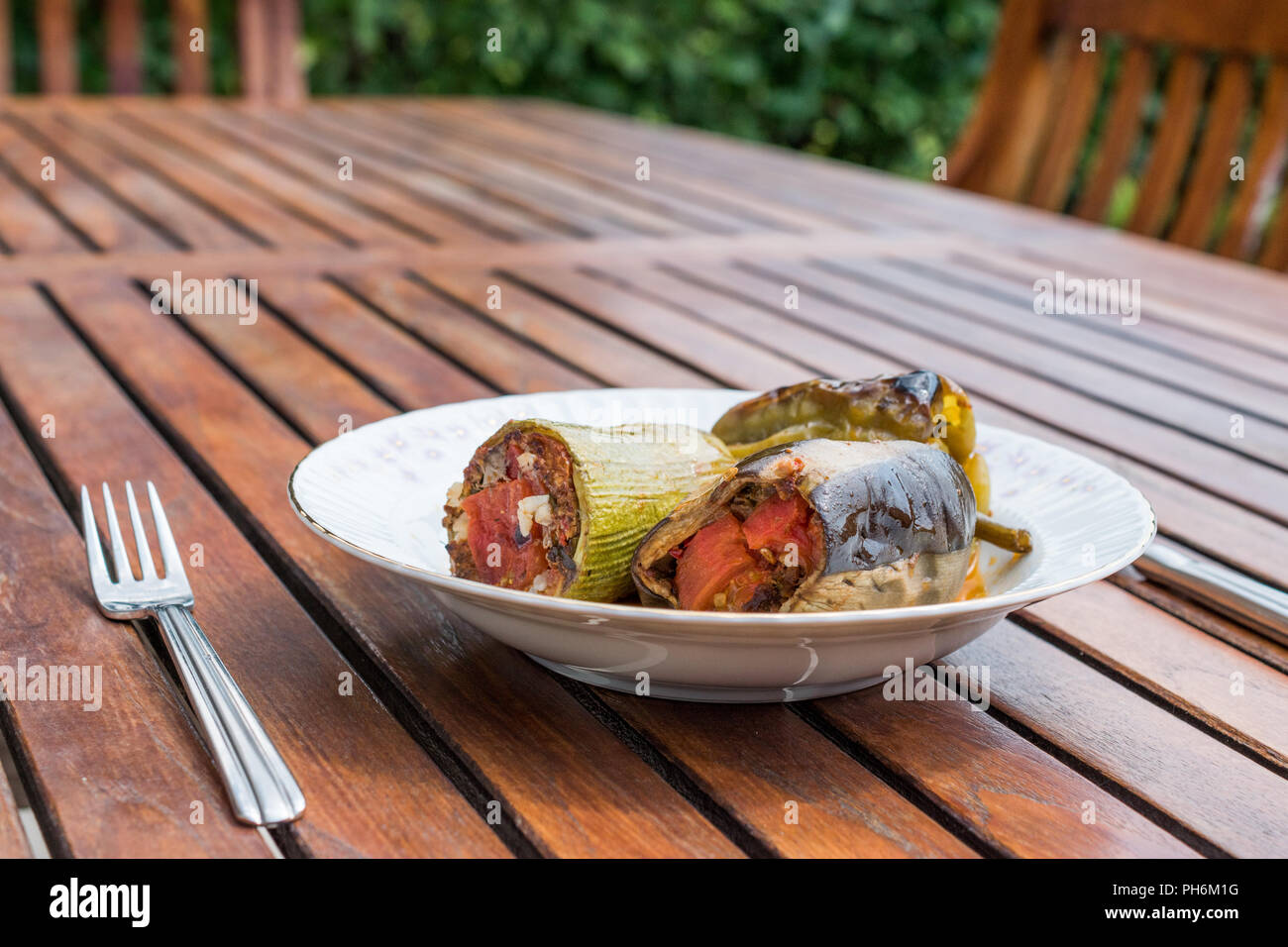 Turkish Food Dolma with Red pepper and Aubergine or Eggplant. Homemade ...
