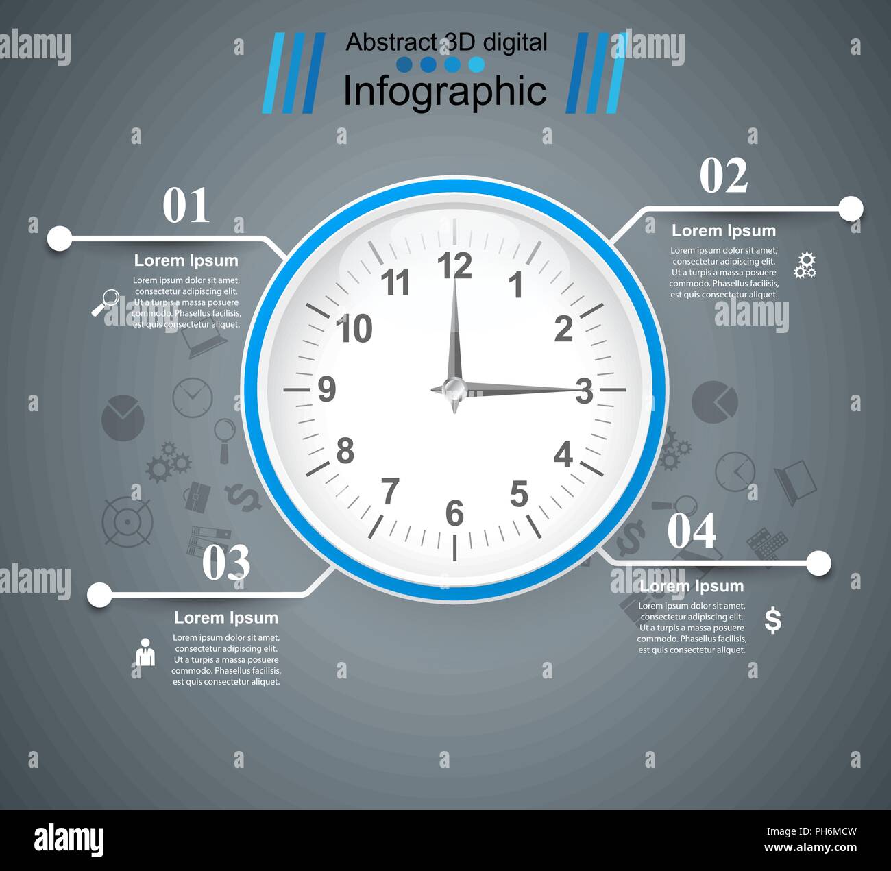 Clock, watch, time icon. Four items business infographic Stock Vector ...