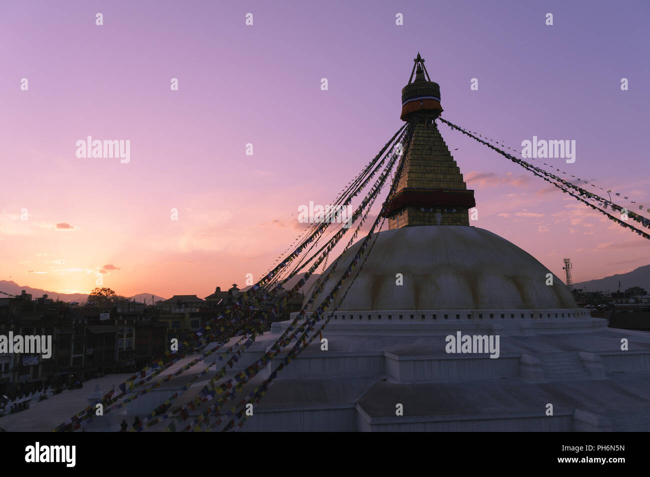 Great Stupa of Boudha at sunset in the Kathmandu Valley Stock Photo - Alamy