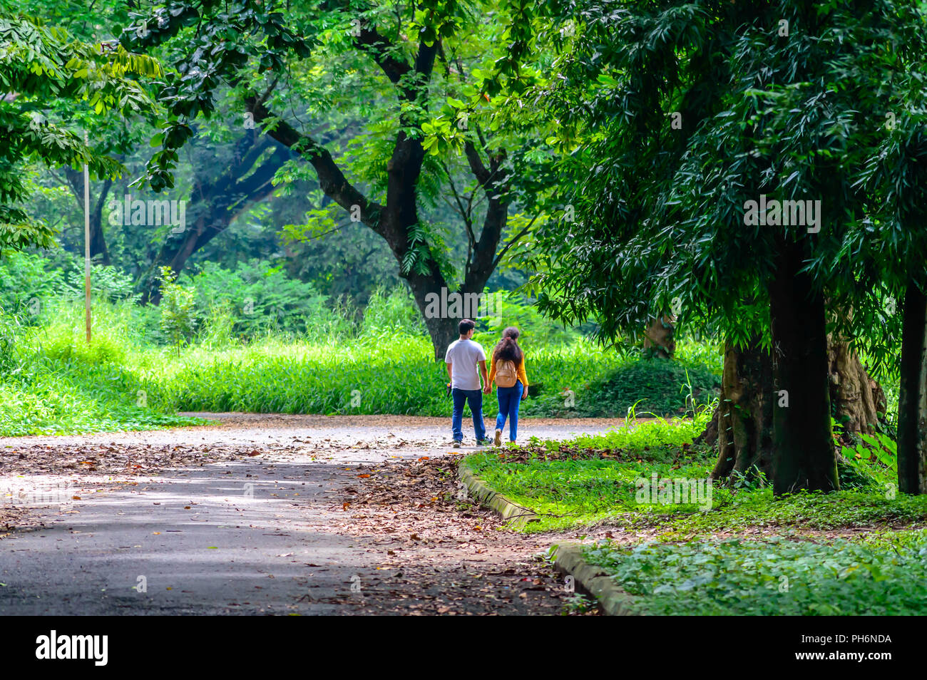 Happy Married Cute Couple Walking In The Park Love Relationship And