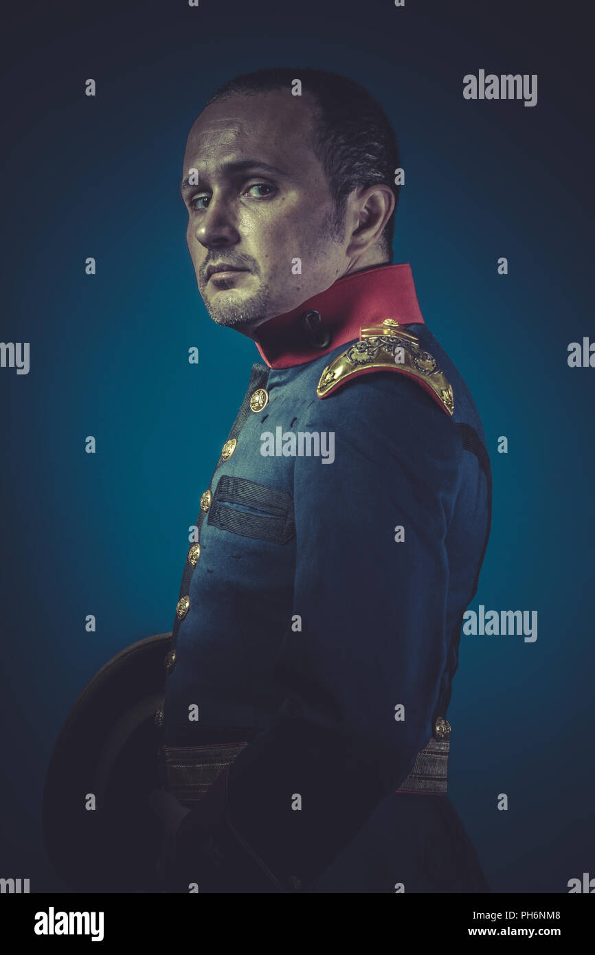 former general of the Spanish army, blue coat and gold epaulettes Stock ...