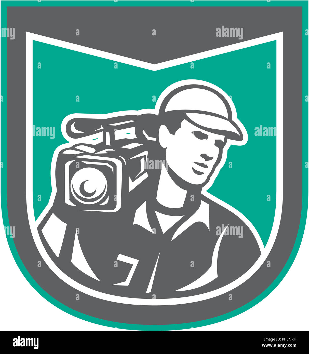 Cameraman Film Crew HD Camera Video Shield Retro Stock Photo - Alamy
