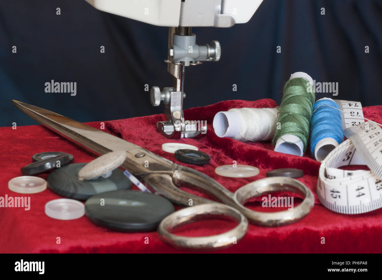 Sewing machine with textiles Stock Photo - Alamy