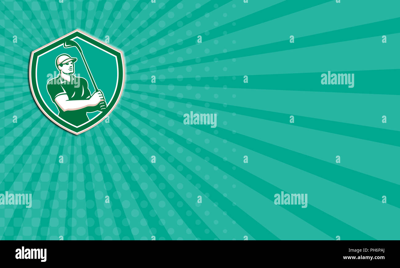 Business card Golfer Tee Off Golf Shield Retro Stock Photo - Alamy