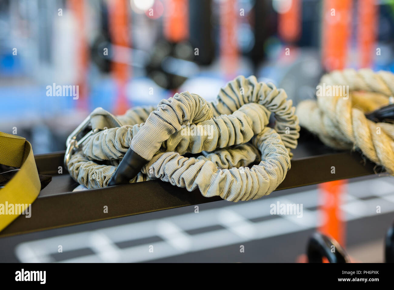 Elastic Pull Rope: Fitness Equipment inside Gym Stock Photo - Alamy