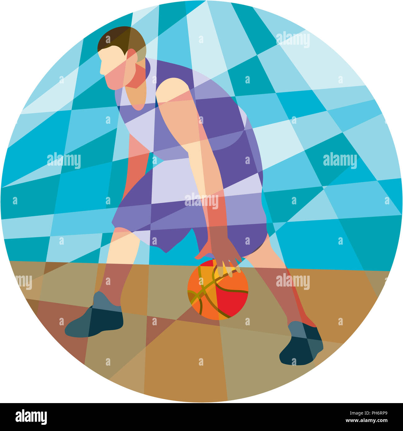 Basketball Player Dribbling Ball Circle Low Polygon Stock Photo - Alamy