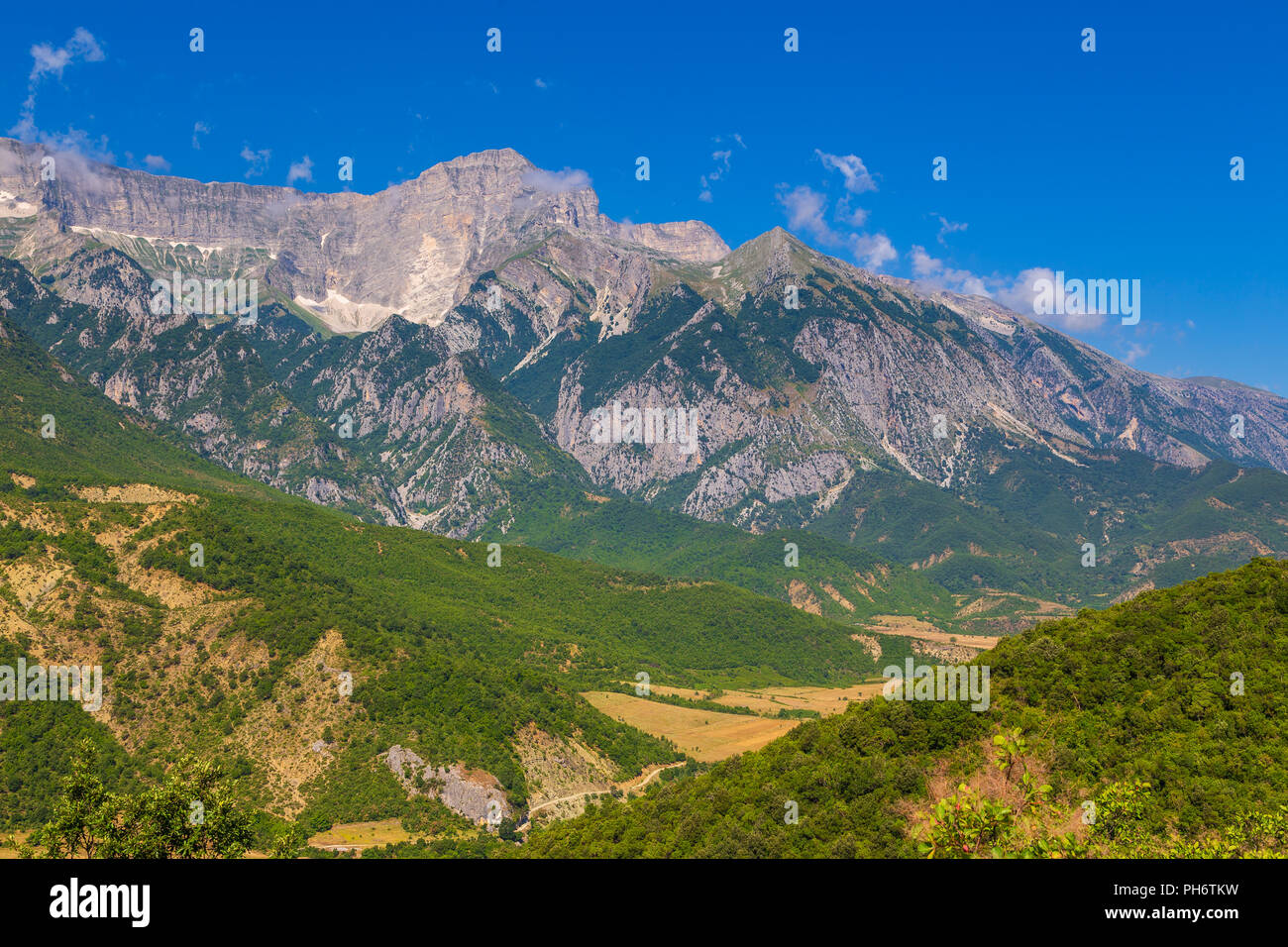 Scenic landscape view in Melesin mountain in summer day. Leskovik area ...