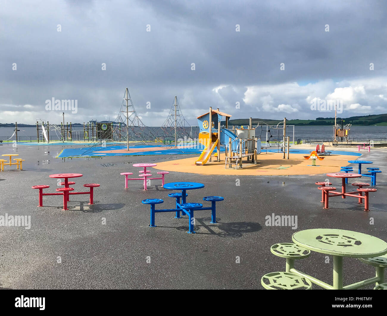 A new constructed child's play park with safety features including soft ...