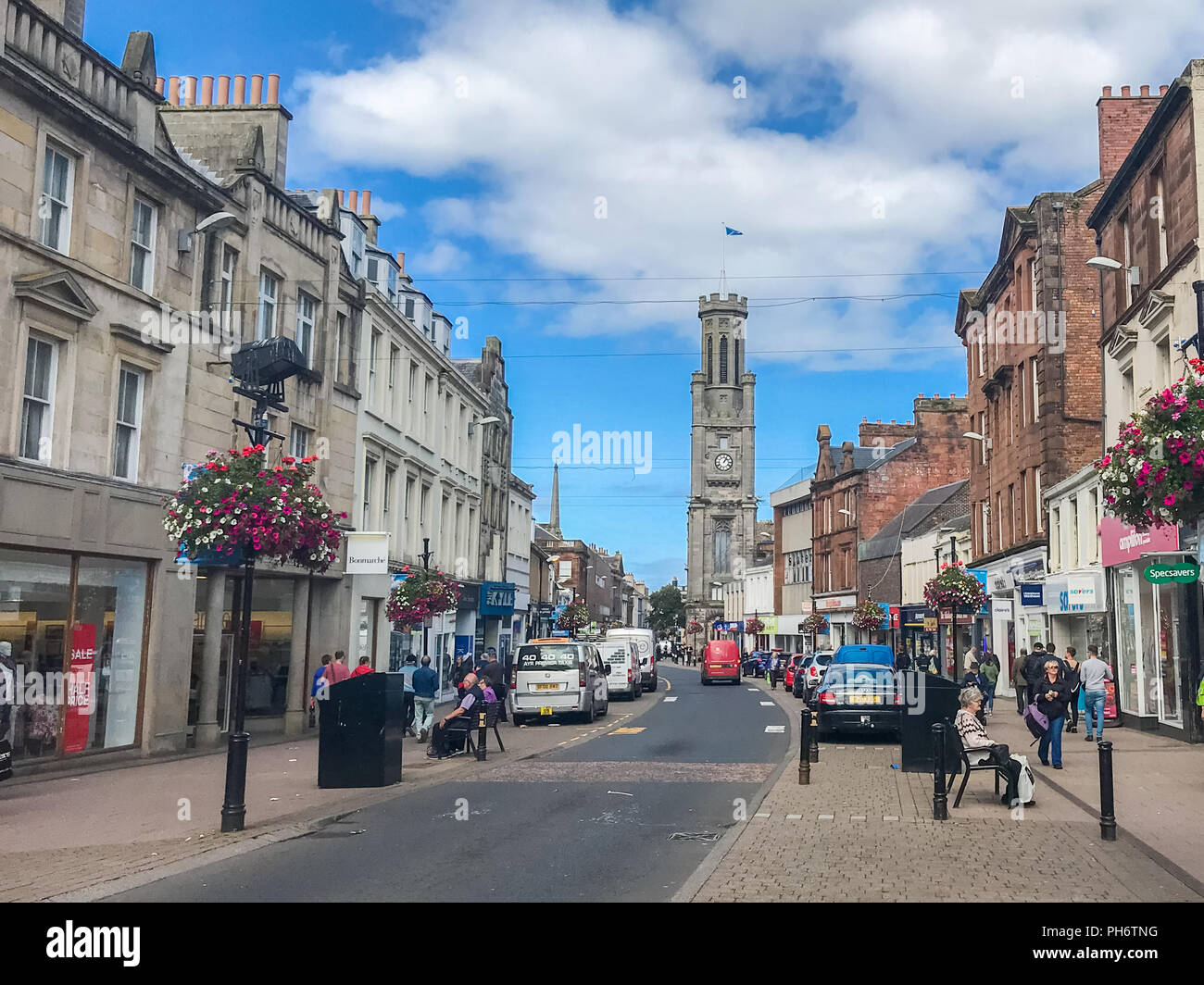 Ayr, Scotland, UK - August 29, 2018: Looking down High Street Ayr where ...