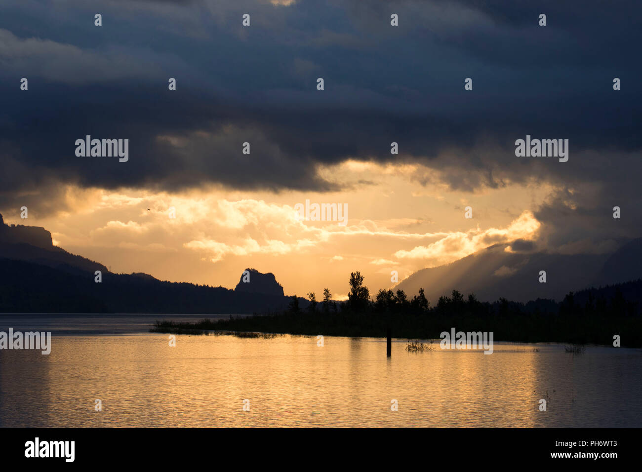 Beacon Rock up Columbia River, Rooster Rock State Park, Columbia River ...
