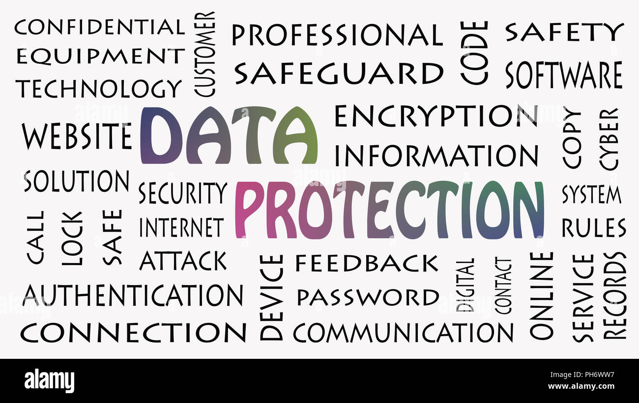 Data Protection, security privacy concept in background white Stock ...