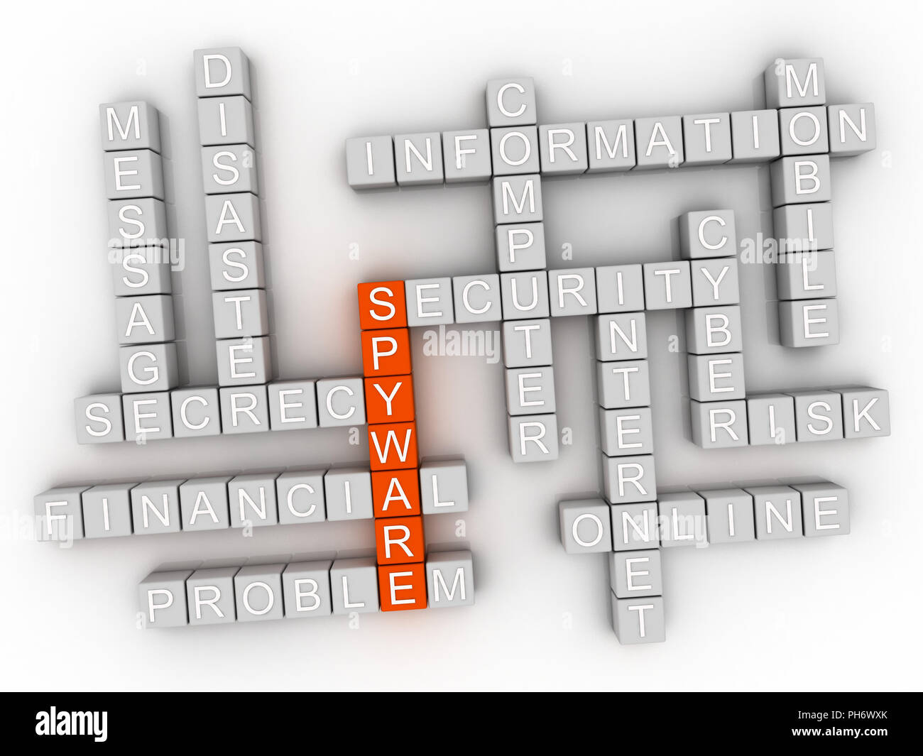 3d Spyware word cloud concept on white background. 3D rendering Stock ...
