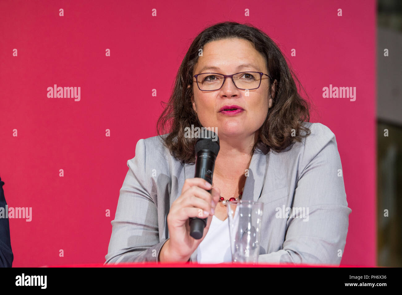 Andrea Nahles speaking at the Willy Brandt House in August 2017 Stock ...