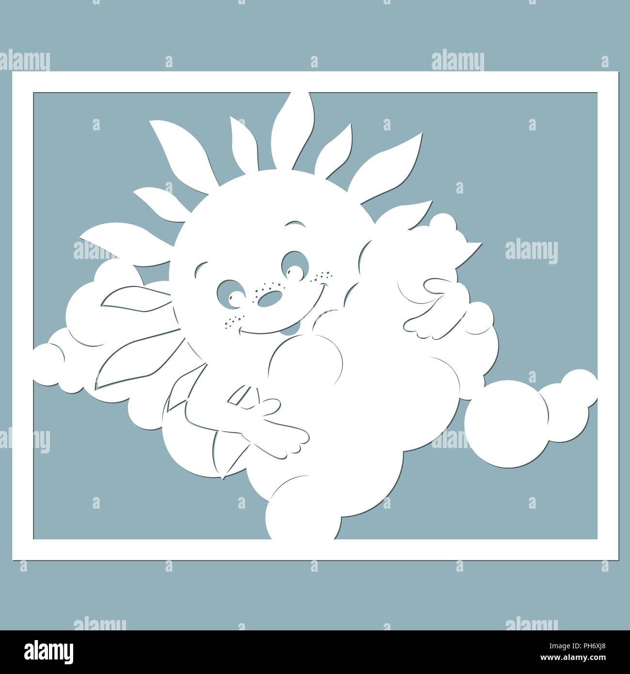 vector, laser-beam cutting, clouds, sun. Template Greeting card. laser ...