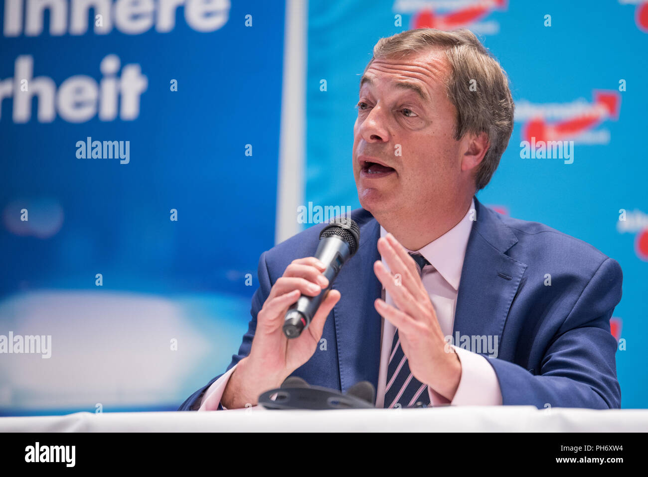 Nigel Farage speaking at an AfD Event in Berlin Spandau in September ...
