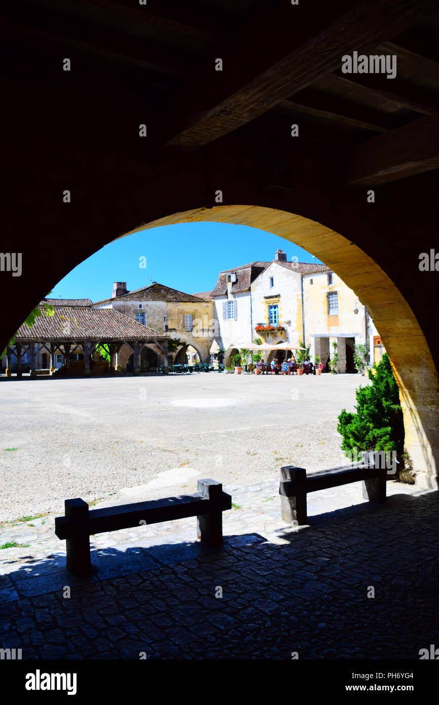 Views of the center and streets of the medieval bastide village of ...