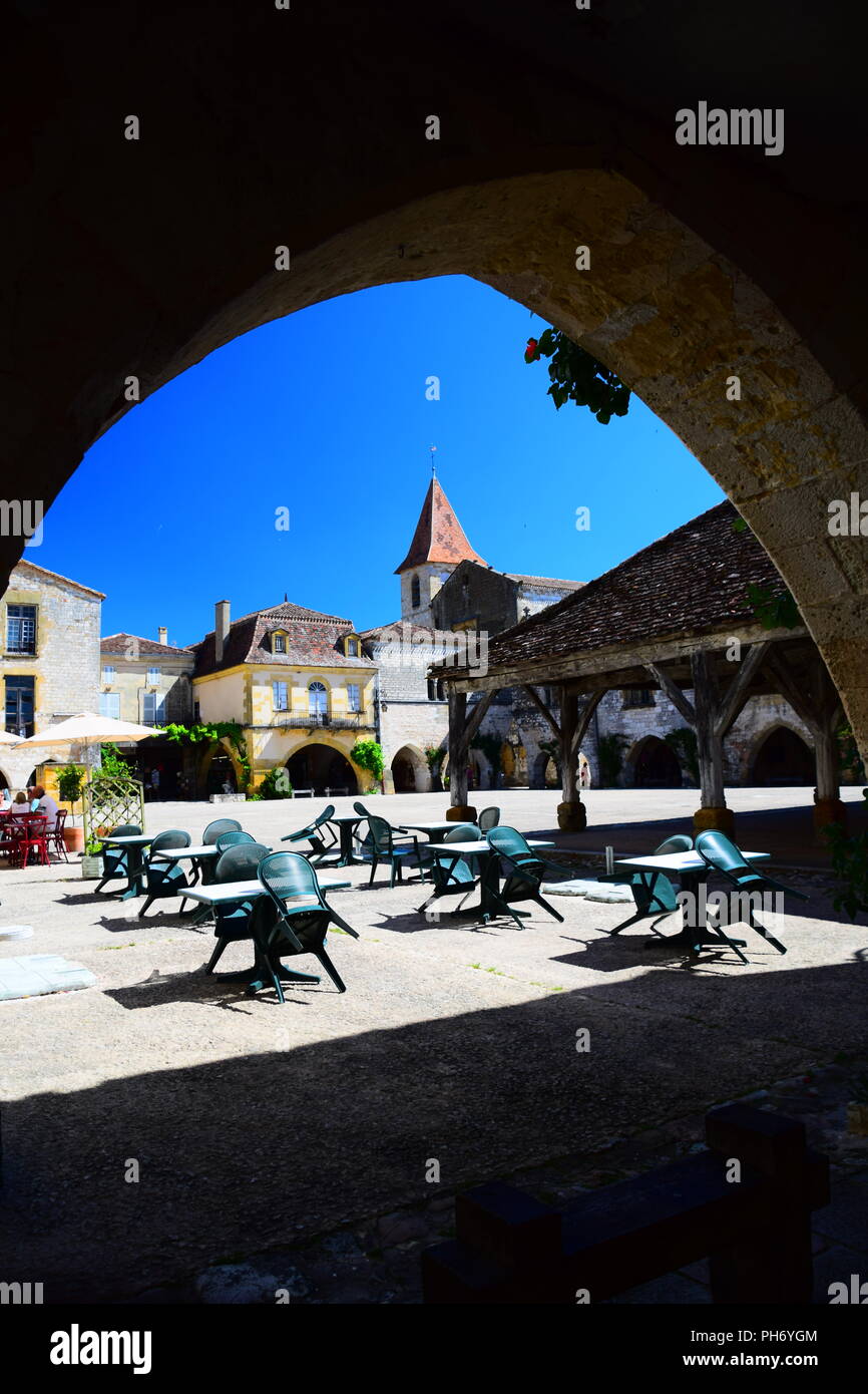 Views of the center and streets of the medieval bastide village of ...
