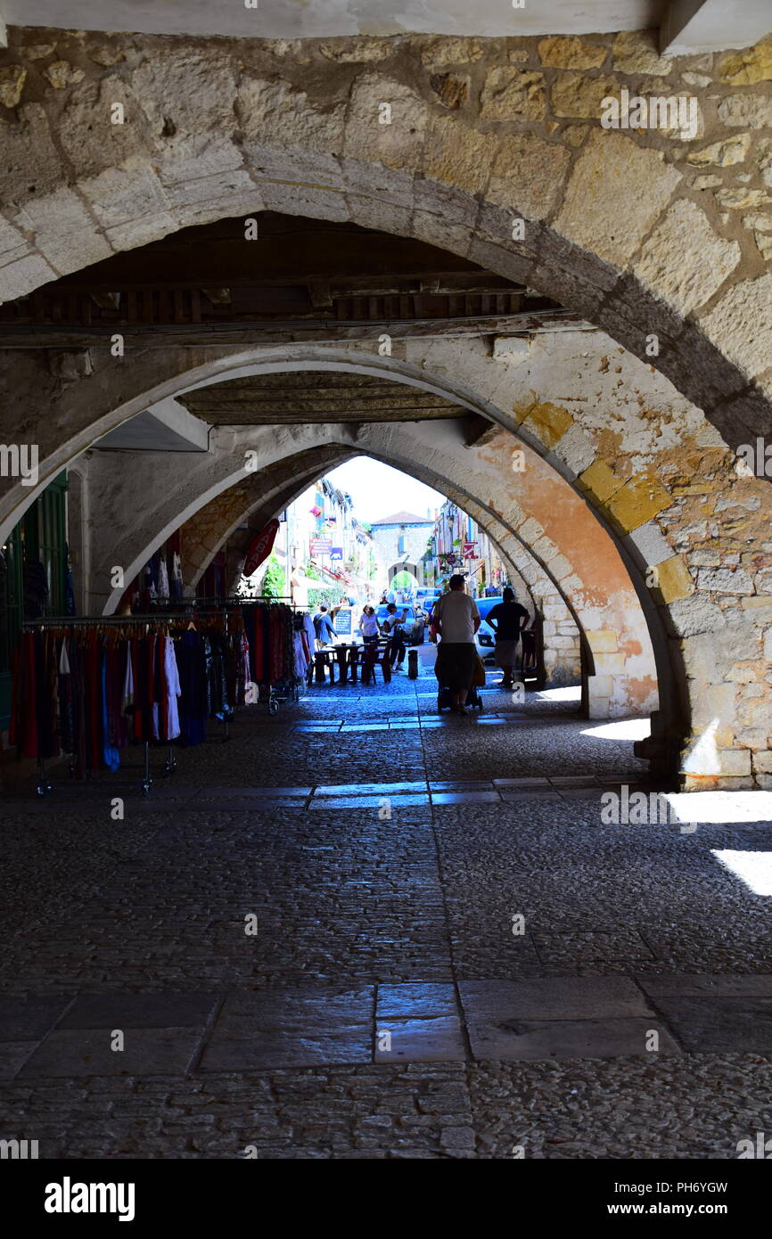 Views of the center and streets of the medieval bastide village of ...