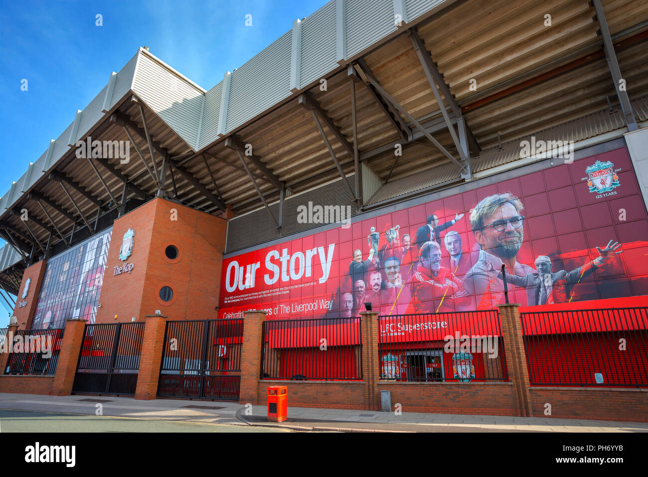 LIVERPOOL, UK - MAY 17 2018: Anfield stadium, the home ground of ...