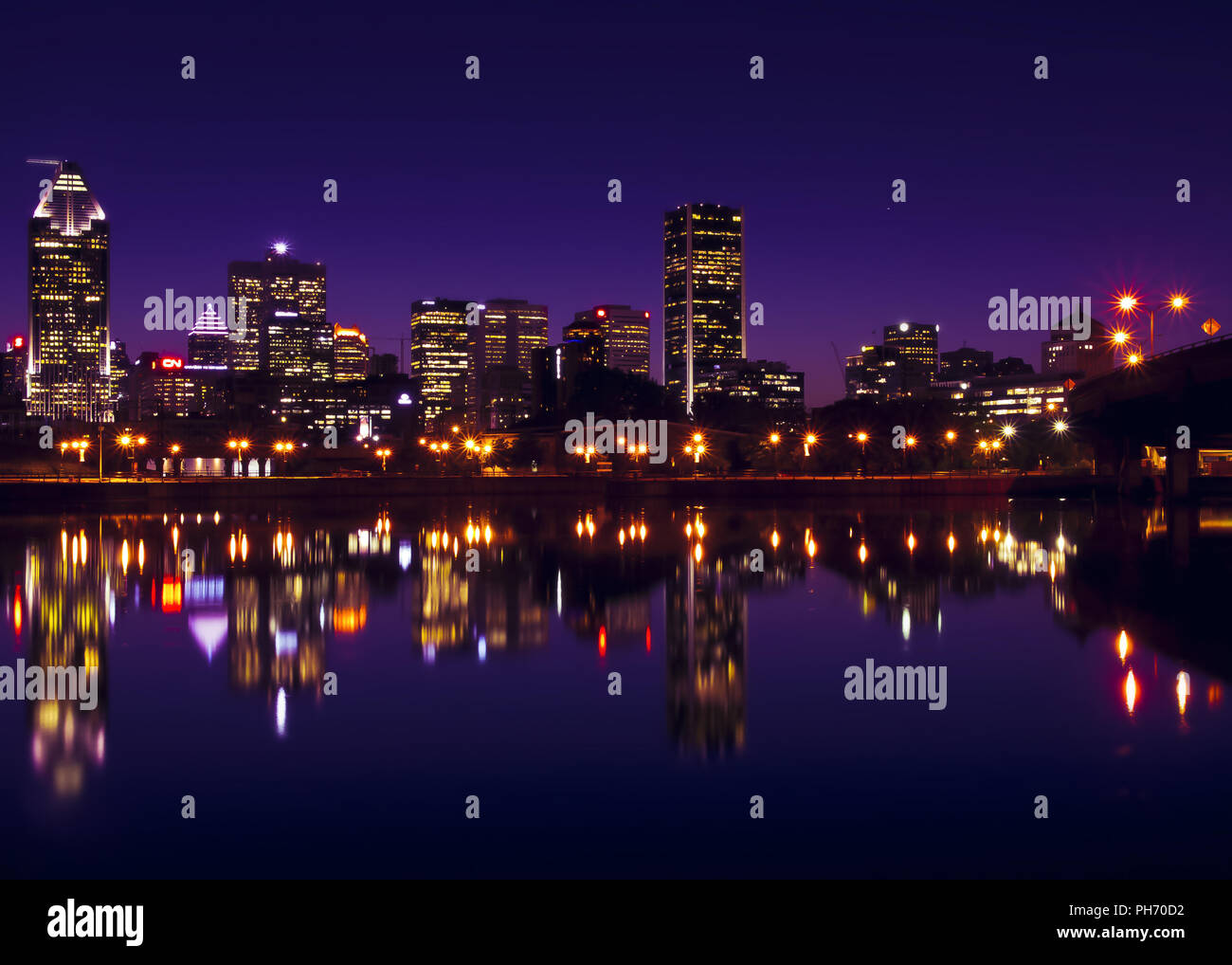 big city at night with street lights montreal city Stock Photo - Alamy