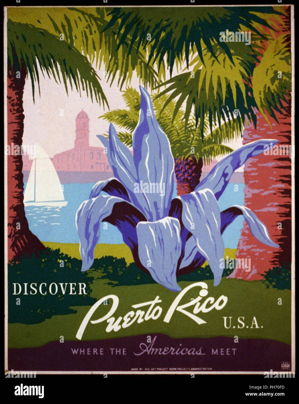 Poster promoting Puerto Rico for tourism, showing view of park with ...