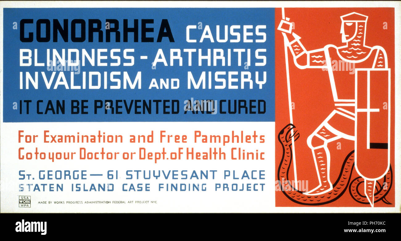 Poster for prevention and treatment of gonorrhea showing a knight ...