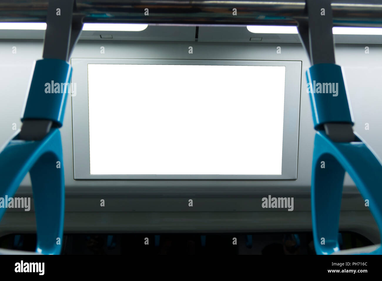 A blank lighted signboard inside a high speed train, with space for ...