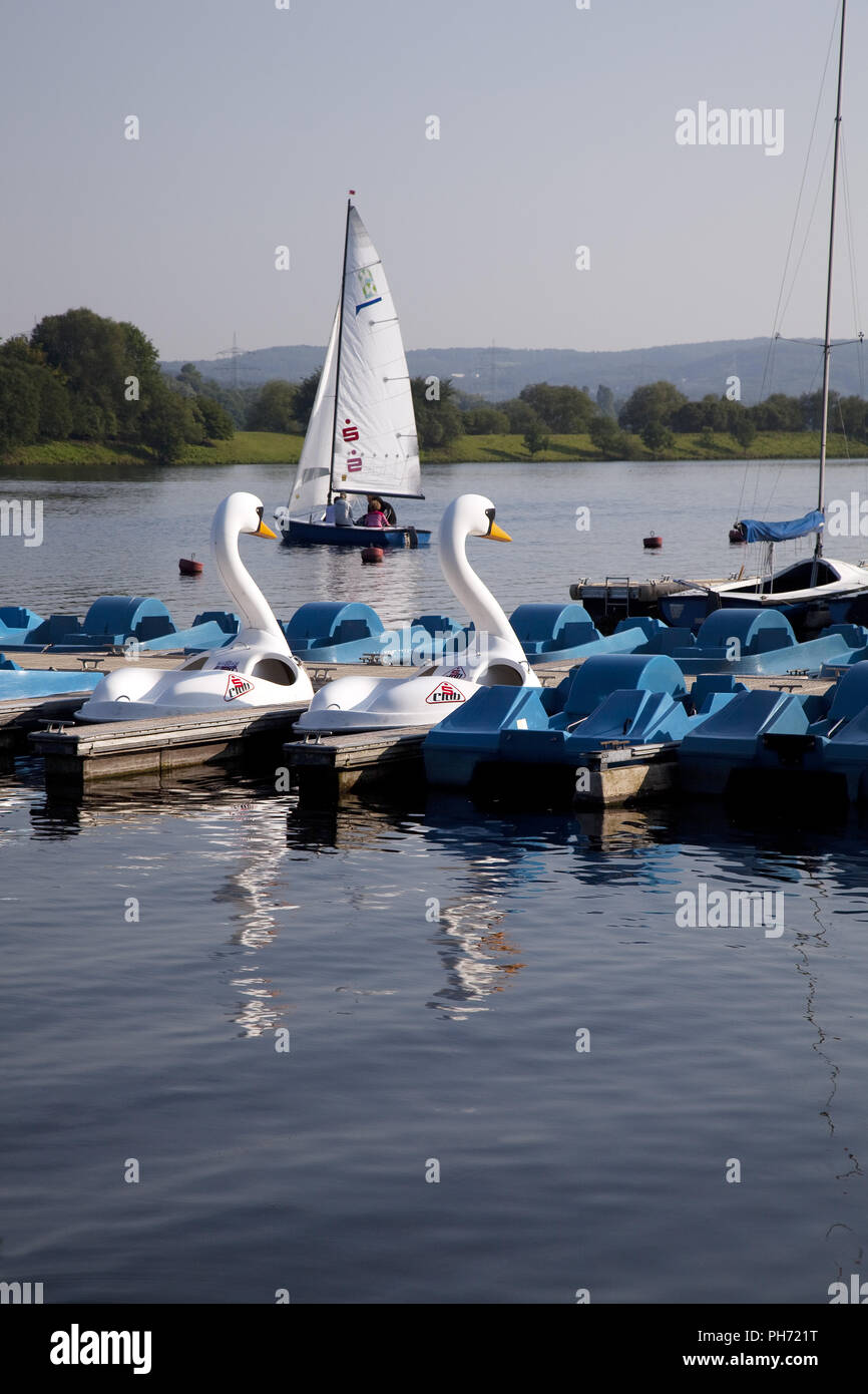 Pedal boats and sailing boat, Lake Kemnade,Germany Stock Photo - Alamy