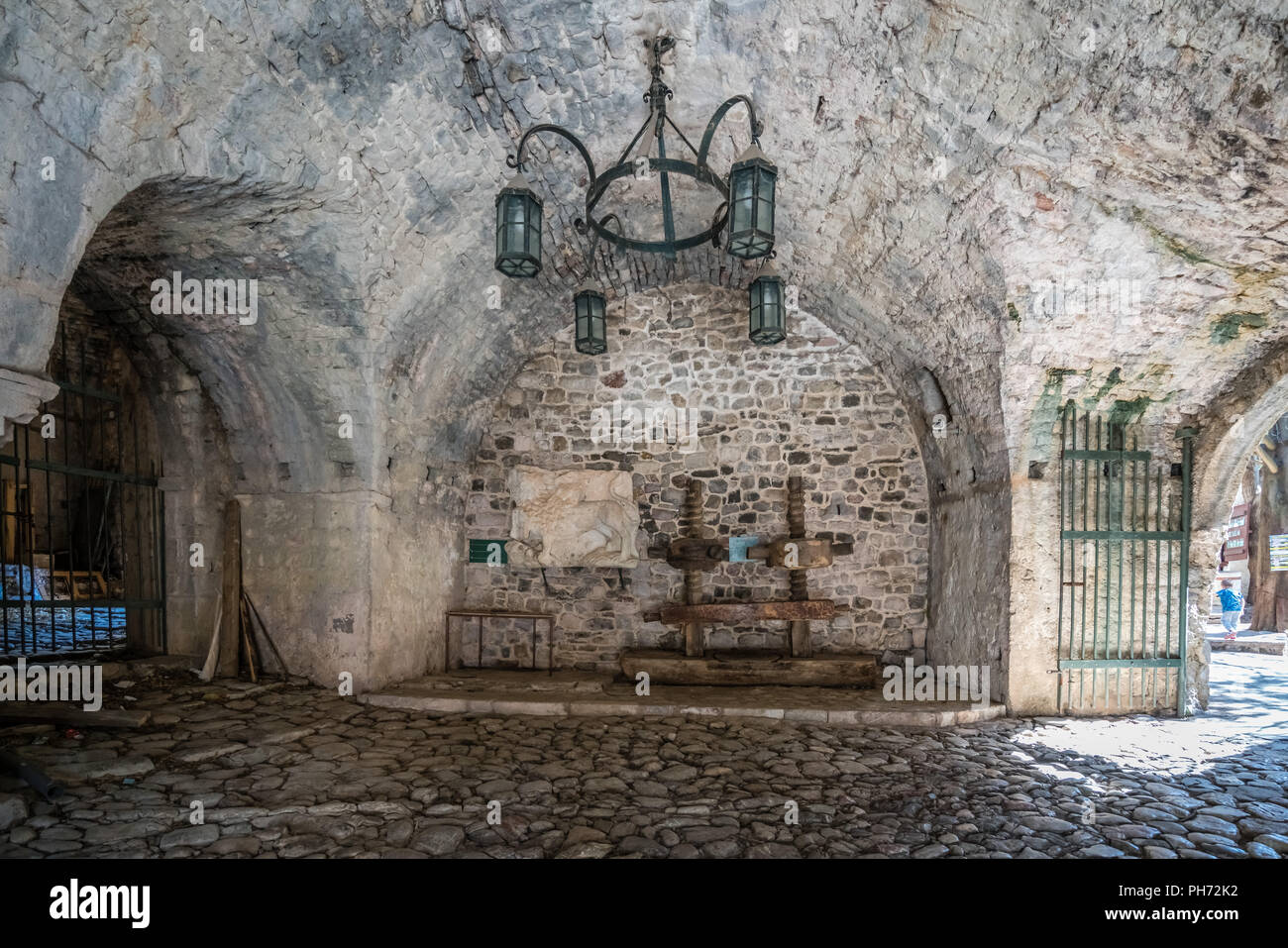 Stari Bar, Montenegro - April 2018 : Massive walls and entrance gates ...