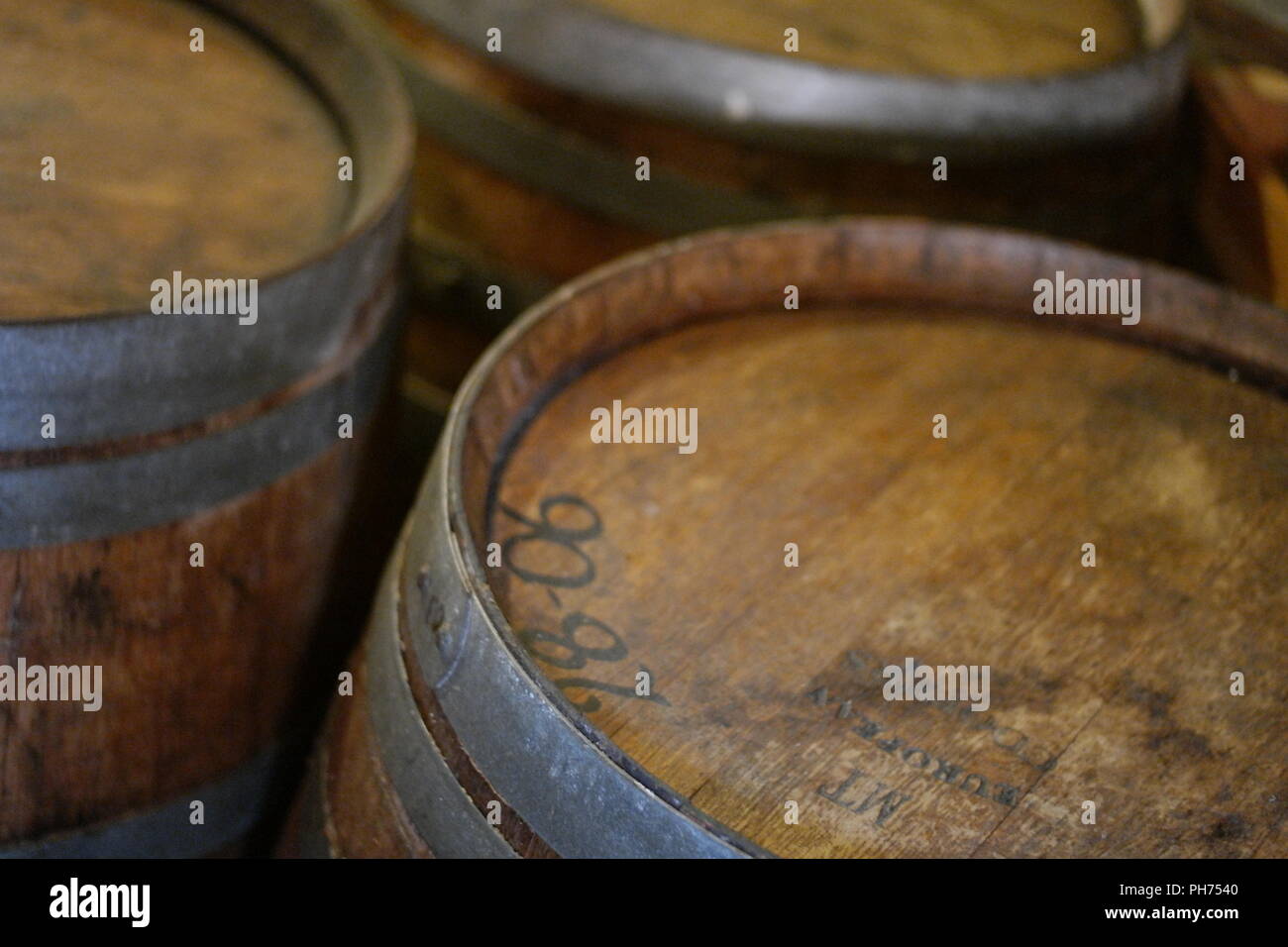 Close up Lying Vintage Wooden Barrel Stock Photo - Alamy